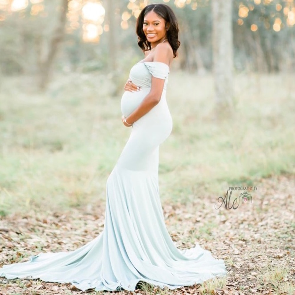 Mermaid Flowy Melania Maternity Gown In Sea Malt - Gem